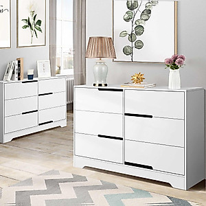 White Dresser for Bedroom with 6 Drawers, Double Dresser Chest of Drawers Kids Dresser Drawer Organizer for Nursery,Living Room,Closet, Entryway, Hallway