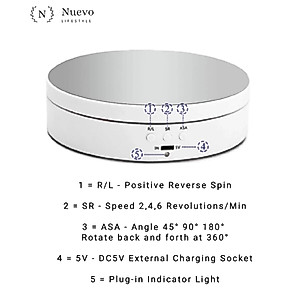 Rotating Professional Photography Turntable for Product Shooting, Electric Motorized Display Stand, 360-degree Rotating, Soft Touch Button to Control Speed, 6 LB max Capacity (White)