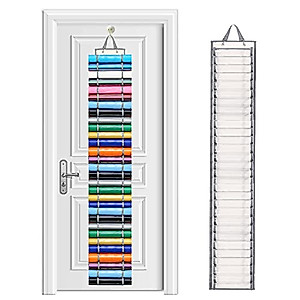 DKHDBD Vinyl Roll Holder with 60 Compartments and Keeper with Door Hooks and Strap, Clear Vinyl Organizers Holder Wall Mount for Home Craft Closet Wall Door (Grey)