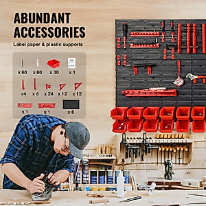 VEVOR Wall Mounted Storage Rack System, 30-Bin Parts Rack Organizer with Wall Panels/Tool Holders/Hooks, Garage Plastic Shop Tool Organizer for Nuts, Bolts, Screws, Nails, Beads, Buttons