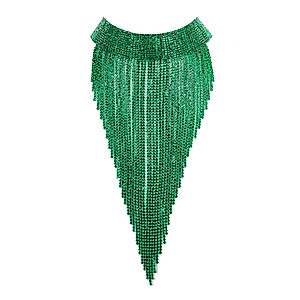 Flyonce Green Statement Collar Necklace for Women, Glitter Rhinestone Fringe Bib Necklace Costume Jewelry for Wedding Prom Party