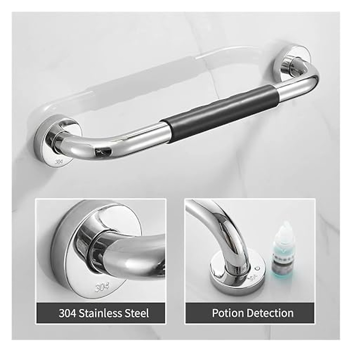 Grab Bar Bathroom Stainless Steel Bath Grab Rail Shower Safety Handrail Anti Slip Rubber Grip Balance Bar Handle for Elderly Disabled Children Kitchen