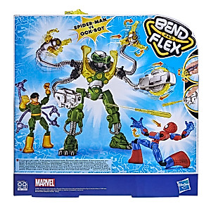 Marvel Bend and Flex Spider-Man Vs. Ock-Bot, 6-inch Spider-Man Action Figure, 10-Inch Ock-Bot with 2 Projectiles, Ages 4 and Up