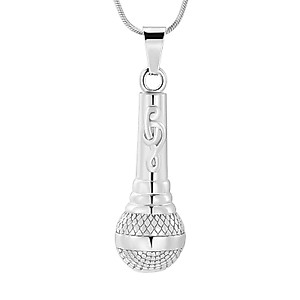 Microphone Cremation Jewelry for Ashes - Memorial Urn Necklace Ashes Holder Stainless Steel Keepsake Pendant Jewelry for Music Lover(Silver)