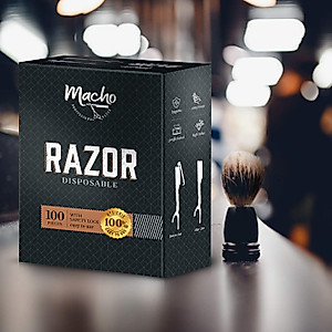 Professional Straight Razors for Men - 100 Disposable Straight Edge Razors Featuring Stainless Steel Blade w/Blade Guard - Essential Barber Accessories for Close Shaving and Grooming by Better Barber