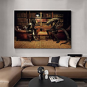 LYYIQY Alien Vs Predator Playing Chess Canvas Art Poster and Wall Art Picture Print Modern Family bedroom Decor Posters 16x24inch(40x60cm)