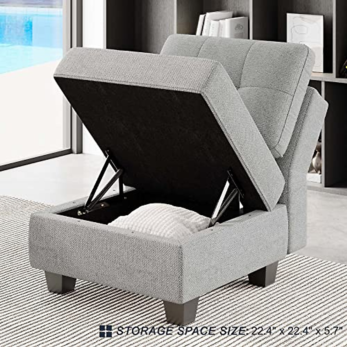 Belffin Middle Module Seat for Modular Sofa Sectional Couch with Storage Accent Armless Sofa Chair Modern Fabric Light Grey