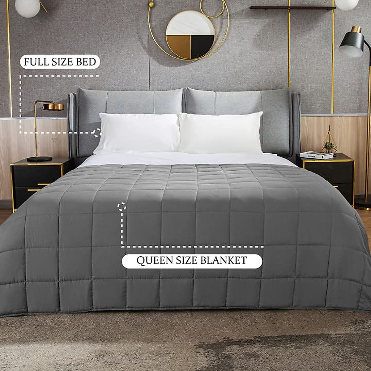 CYMULA Weighted Blanket for Adults 15lbs 60"x 80" Queen Size Dark Grey Cooling Weighted Blankets for 140-180 lb