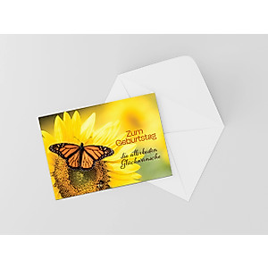 Burg Street Creations German Birthday Card - Zum Geburtstag die Allerbesten Gluckwunsche (Monarch Butterfly on a Sunflower)