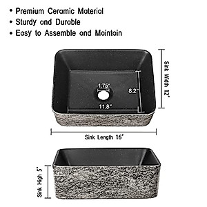 KGAR Ceramic Vessel Sink Rectangle Bathroom Sink Above Counter 16'' x 12'' Porcelain Sink Bowl, Slate Gray