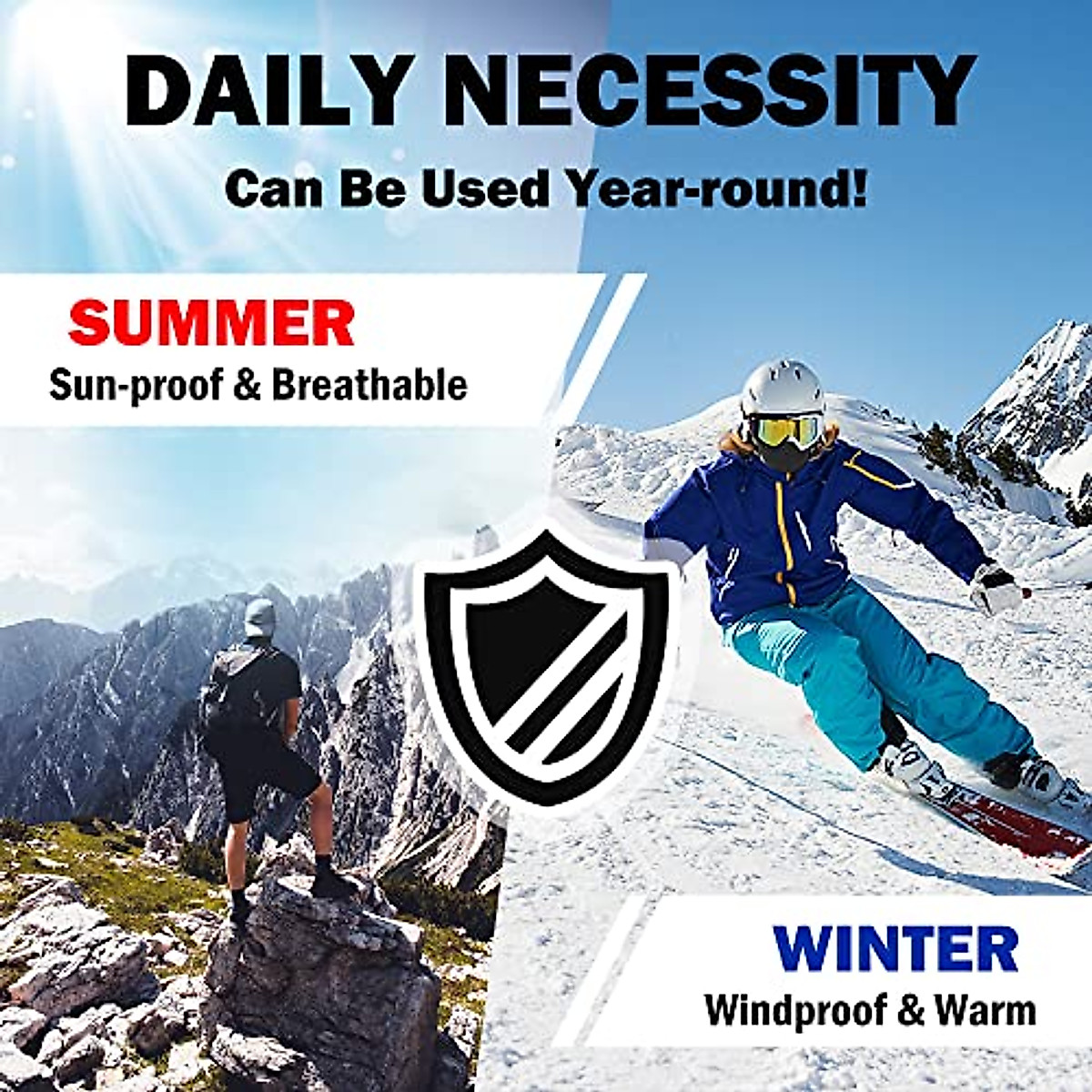 YUNAI Motorcycle Cycling Balaclava Face Mask – Windproof Hot Weather Breathable Full Face UV Protection Balaclava Hood Thermal for Outdoor Skiing Sports Hiking Black