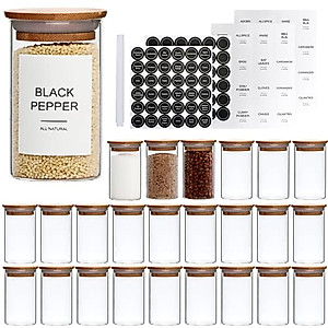 Datttcc 25 Pack Glass Spice Jars with Bamboo Lids-3.3 OZ Spice Jars with Labels and Chalk Marker-Small Food Storage Airtight Canister Sets for Spice Rack, Cabinet, Drawer,Kitchen Pantry Organization