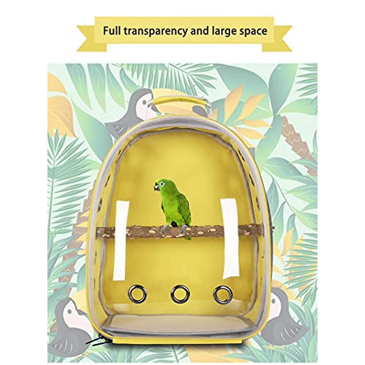 JingShi Bird Carrier Backpack Bubble Bird Travel Carrier Backpack with Standing Perch&Feeding Bowl Pet Parrot Space Capsule Transparent Backpack Breathable 360degree Sightseeing (Yellow)