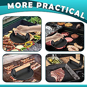 9 Inch Cheese Melting Dome & Grill Press Kit, Joyfair Stainless Steel Griddle Basting Cover with Cast Iron Burger Press for Grilling Patty, Outdoor Camping/Flat Top Teppanyaki, Dishwasher Safe