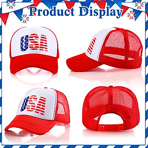 Jiuguva 2 Pieces USA Cap Baseball American Flag Trucker Cap Retro Funny Hat Adjustable Mesh Adult Hat for Women Men Red, Navy