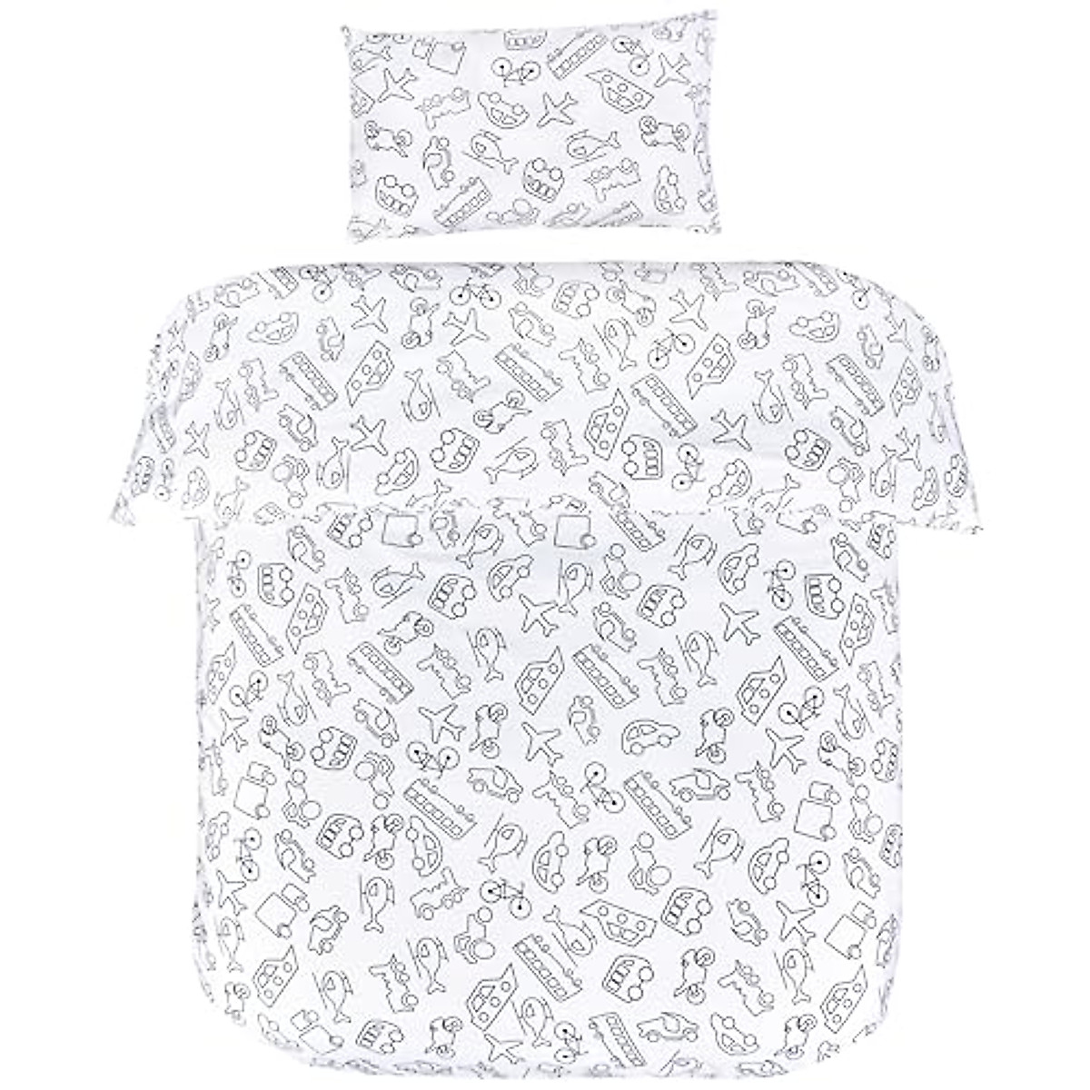 J-pinno Cars Airplane Ships Vehicle Boys Girls Cartoon Duvet Cover + Pillowcase Set, Zipper Closure, 100% Cotton, for Kids Crib Toddler Bedding Decoration Gift (Crib 47" X 59", Transport)