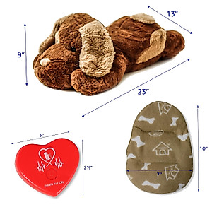 Pet Fit For Life Heartbeat Dog Toy with Heat for Calming Anxiety - Puppy Sleep Aid with USB Rechargeable Heart Beat Simulator and Reusable Heating/Cooling Pad Insert - Extra Large