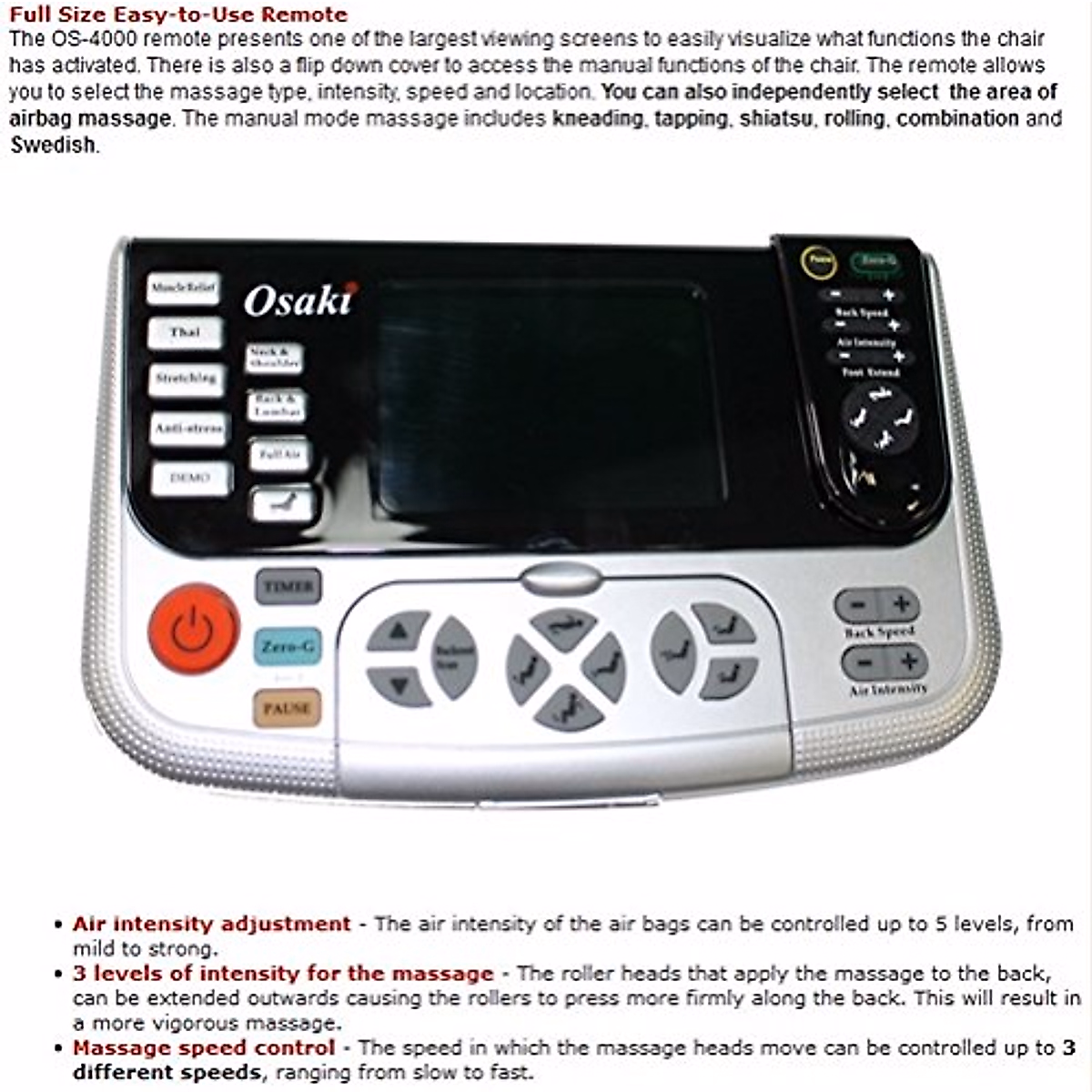 Osaki OS-4000 Massage Chair Zero Gravity Computer Body Scan, Auto Height Adjustment, and Wireless Remote