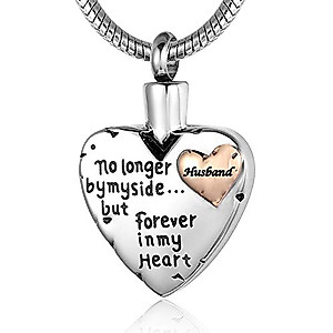 RIMZVIUX Heart Urn Necklace for Ashes Stainless Steel Cremation Necklaces for Ashes Cremation Jewelry for Human Ashes (Husband) …
