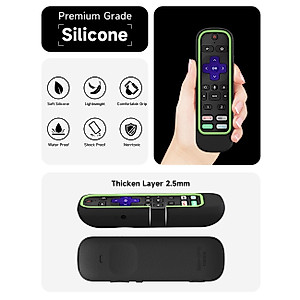 SIKAI Protective Case for ROKU Voice Remote Pro, for Roku Ultra 2020/2019 Remote, Shockproof Silicone Cover for Roku Ultra 4800R 4670R RCS01R Voice Remote Pro Anti-Lost with Loop (Black-Glow Green)