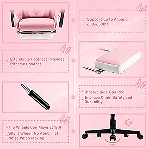 Soontrans Pink Gaming Chair with Footrest,Lovely Computer Game Chair,Desk Chair for Granddaughter,Sister,Girlfriend,Wife and Love with Headrest,Lumbar Support Gamer Chair (Pink)
