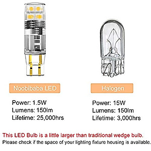 Noobibaba T5 Wedge Base LED Bulb 12V, T5 T10 Wedge Base LED Bulbs 12V Low Voltage Landscape, 1.5 Watt Replace 7W 11W Incandecent Bulb for Path Light RV Lights 2700K Warm White 10-Count