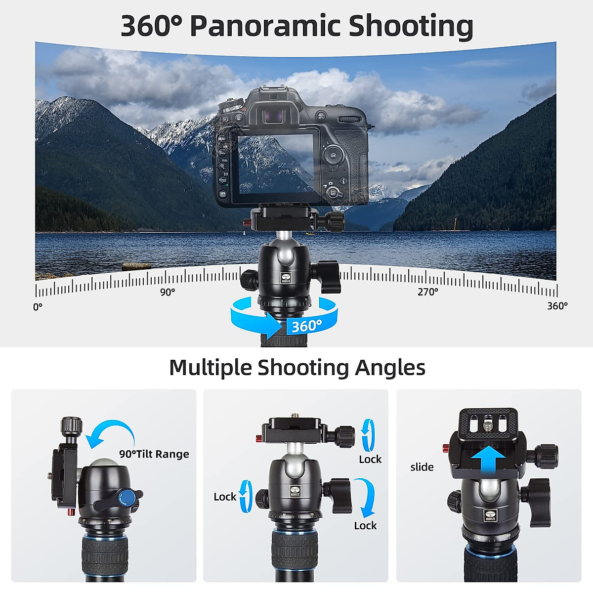 SIRUI Carbon Fiber Tripod with B-00K Panoramic Ball Head, 59.8” Compact Lightweight Travel Tripod AT-125, Quick Release Reverse Folding Legs, Reversible Center Column, Max Load 22lbs - Traveler X-I