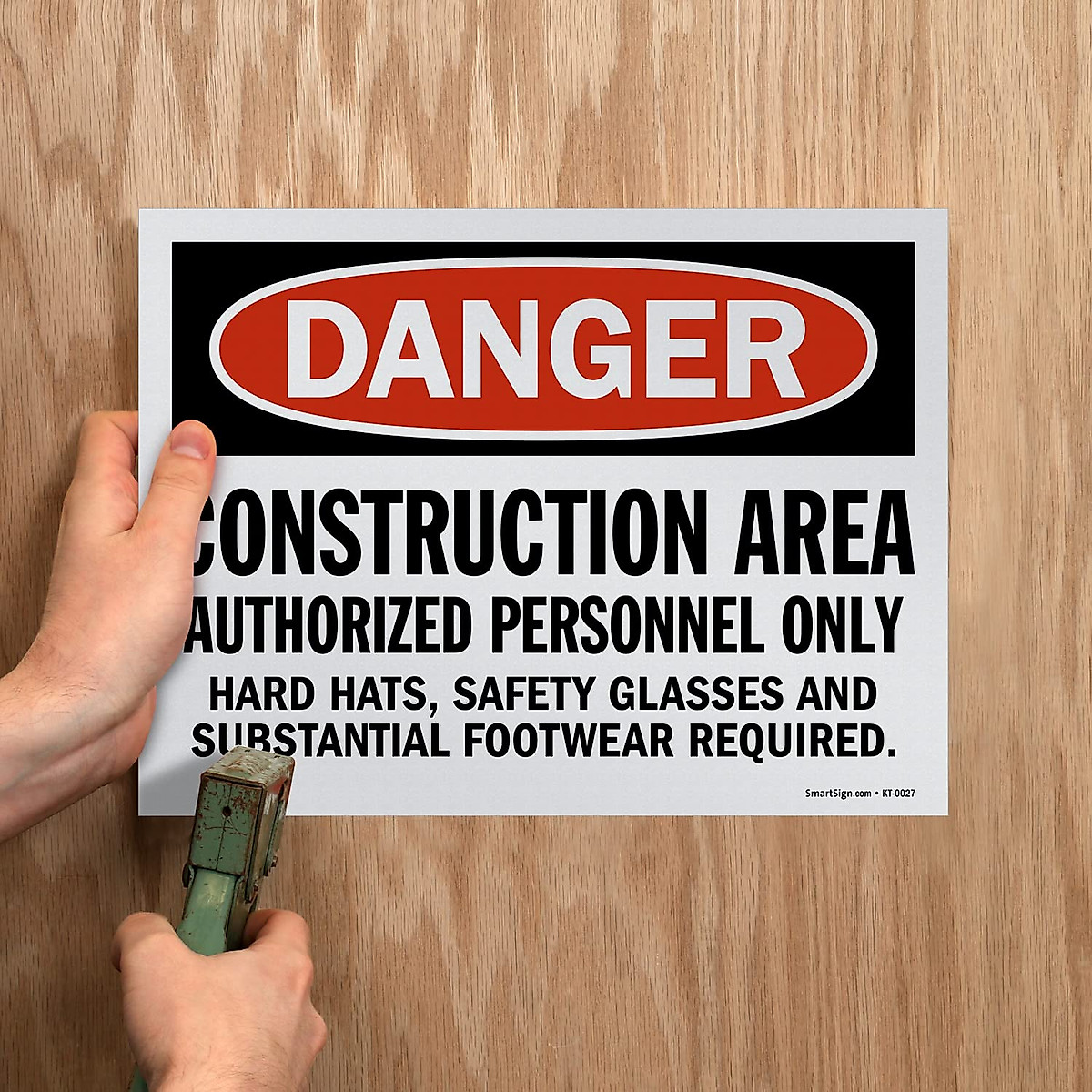 SmartSign 5-Pack 9" x 12" 'Construction Area, Authorized Personnel Only, Hard Hats/Safety Glasses Required' OSHA Signs, Screen Printed, 10 mil Polystyrene Plastic, Red/Black/White, USA-Made