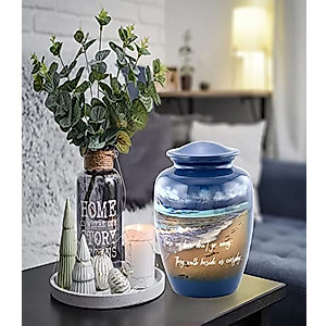 Footprints Urn, Footprints Cremation Urn for Ashes, Hand Painted Adult Beach Urn, Handmade Beach Cremation Urn with Velvet Bag (Large)