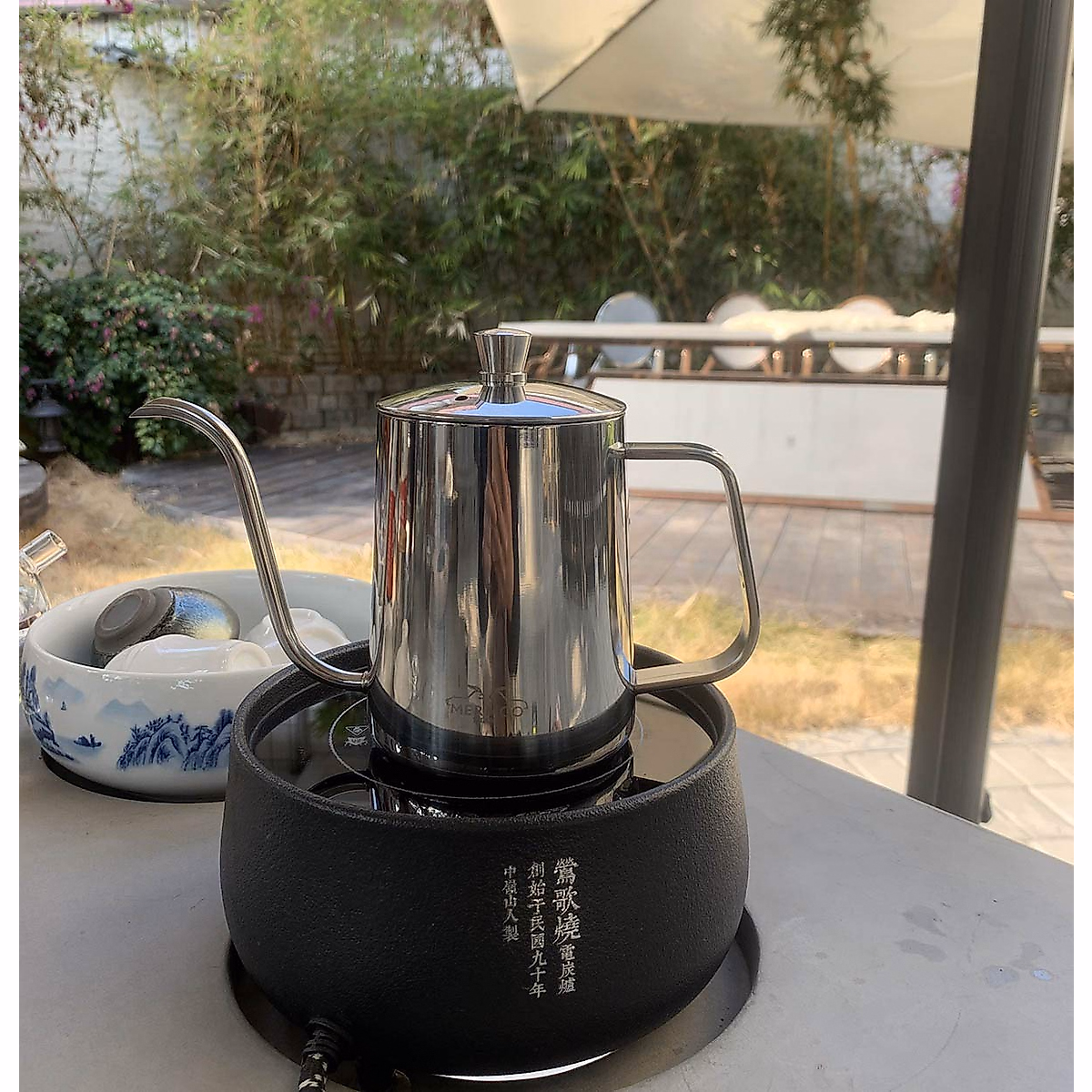 MERMOO YILAN Gooseneck Coffee Kettle 21oz Pour Over Drip Pot 600ml Long Narrow Spout Stainless Steel Water Dripper Kettle for Tea & Coffee（Black)