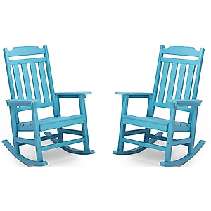 hOmeQomi Rocking Chairs Set of 2, All Weather Resistant Poly Lumber Outdoor Porch Rocker, Rocking Chairs for Outdoor, Indoor, Patio, Deck, Garden, Backyard, Load Bearing 380 lbs - Lake Blue