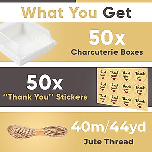 Leafiew 50 Pack Small Charcuterie Boxes with Clear Lids - To Go Paper Mini Charcuterie Box, Disposable Food Containers, 5Inch Dessert Boxes - Sandwich, Cookie, Sushi, Cake Slice, Strawberries (White)