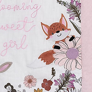 NoJo Keep Blooming Pink, White, Purple and Gold, Flowers, Fox, Bunny and Birds "Keep Blooming Sweet Girl" 4 Piece Nursery Crib Bedding Set - Comforter, 100% Cotton Fitted Crib Sheet, Crib Skirt