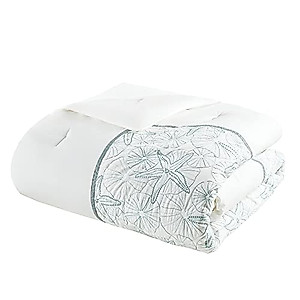 Harbor House Cotton Comforter Set - Coastal Oceanic Sealife Design, All Season Down Alternative Bedding with Matching Shams, Bedskirt, Maya Bay, Seafoam Blue King(108"x96") 4 Piece