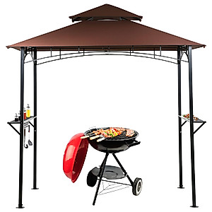 8' x 5' Grill Gazebo BBQ Canopy Double Tiered Outdoor Grill Tent w/Air Vent and Shelves, Steel Frame Patio Barbecue Gazebo Canopy Tent Hardtop Sun Shade Shelter for Backyard, Lawn, Garden, Picnic