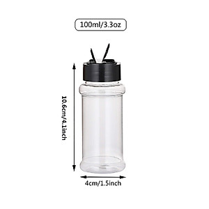FEOOWV 12 PACK - 3.3 Oz Plastic Spice Jars Bottles Containers with Black Screw Lids to Pour or Shake - Perfect for Storing Spice, Herbs and Powders - Lined Cap - BPA free