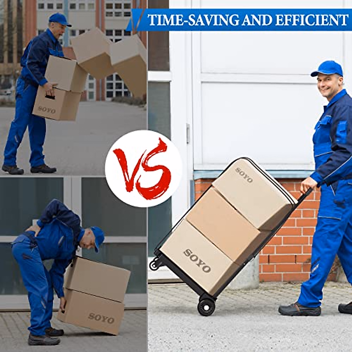 SOYO Folding Hand Truck, 265 LB Capacity Dolly Cart for Moving, Heavy Duty Fold Up Shifter Trolley Collapsible Portable Luggage Cart with 4 Wheels for Travel Shopping Office Use, Black