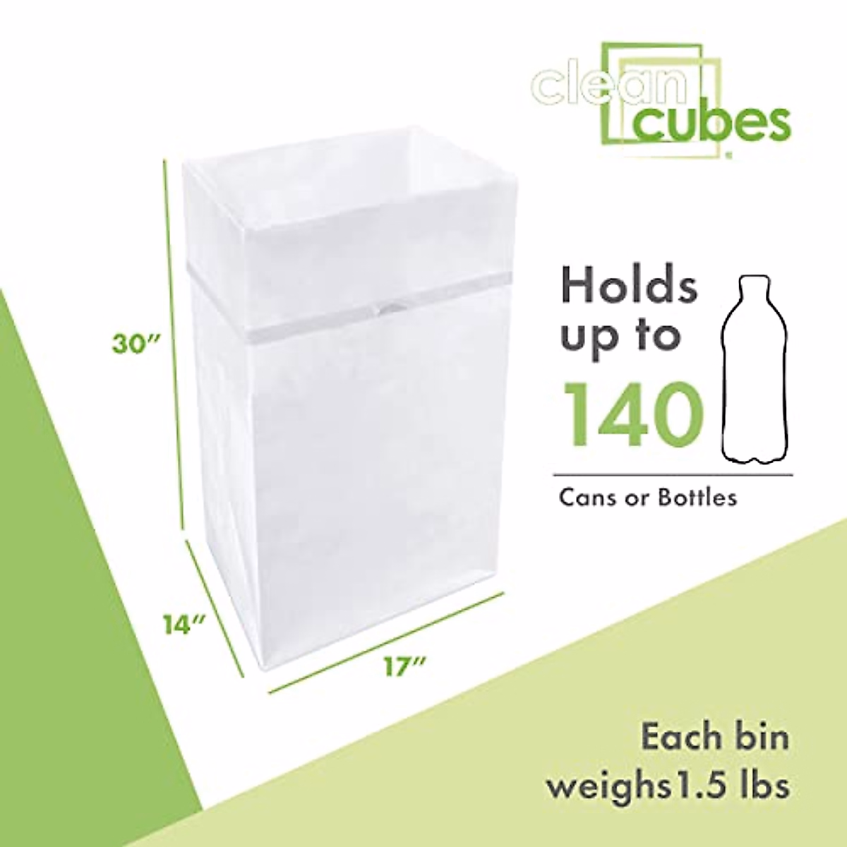 Clean Cubes 30 Gallon Trash Cans & Recycle Bins for Sanitary Garbage Disposal. Disposable Containers for Parties, Events, Recycling, and More. 3 Pack (White)