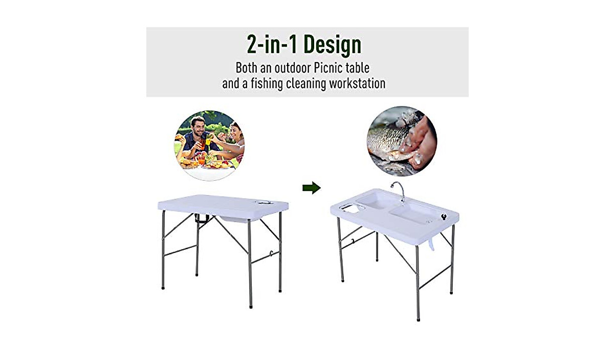 Outsunny Portable Camping Sink Table - Dual Water Basins