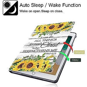 Case for iPad Pro 11 Inch 4th/3rd/2nd/1st Generation 2022/2021/2020/2018, Fit Also iPad Air 4/5 th 10.9 inch Adjustable Stand Auto Sleep/Wake, Philippians 4:13 Quotes Bible Scripture Sunflowers