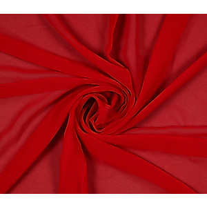 MDS Pack of 5 Yard Bridal Solid Chiffon Fabric for Merry Christmas Xmas New Year Party Home Decorations, Costume, Dress, DIY, Crafts, Silky Light Weight Drapery Fabrics 44" Width - Red