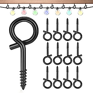Hanger Christmas Lights Hanger Hooks Screw-in Outdoor Wiring, Easy Release Open Loop with Safety Buckle Design (Black,12 Pieces)
