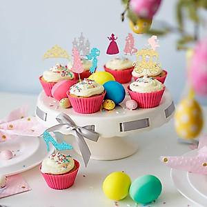 Gyufise 36Pcs Princess Cupcake Toppers Colorful Glitter Mermaid Girl Castle Carriage High Heel Crown Cupcake Picks Princess Theme Baby Shower Girls Birthday Party Cake Decorations Supplies