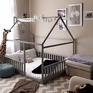 FULL size house bed frame for toddler, Montessori floor bed for kids, Full size toddler bed frame with SLATS