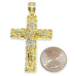 72 MM LONG JESUS CRUCIFIX NUGGET TEXTURED CROSS PENDANT CHARM REAL 10K YELLOW GOLD SG2108