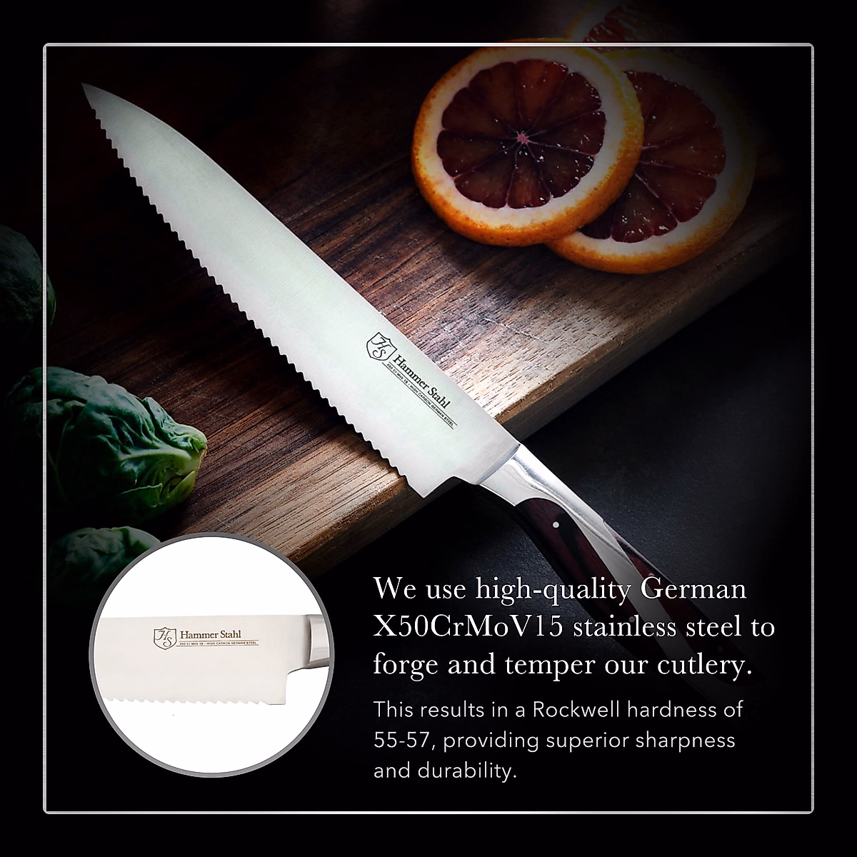 Hammer Stahl Serrated Utility Knife | German Forged High Carbon Steel Serrated Sandwich Knife | Petty Kitchen Knife with Ergonomic Quad-Tang Pakkawood Handle & Gift Box | 6-Inch Serrated Tomato Knife