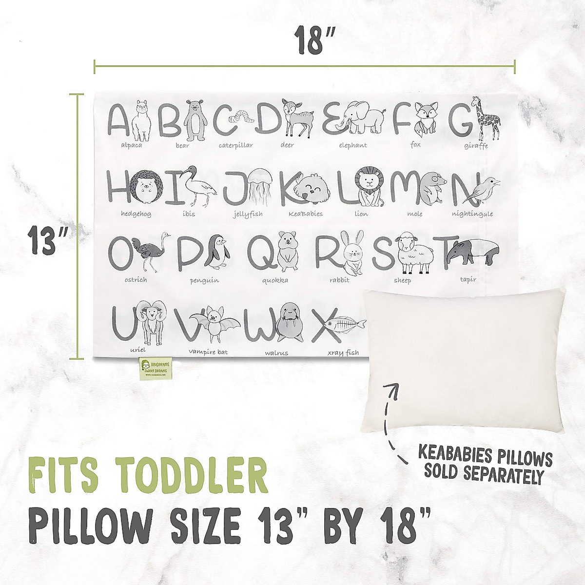 KeaBabies Toddler Pillowcase for 13X18 Pillow - Organic Toddler Pillow Case for Boy, Kids - 100% Natural Cotton Pillowcase for Miniature Sleepy Pillows - Toddler First Pillow