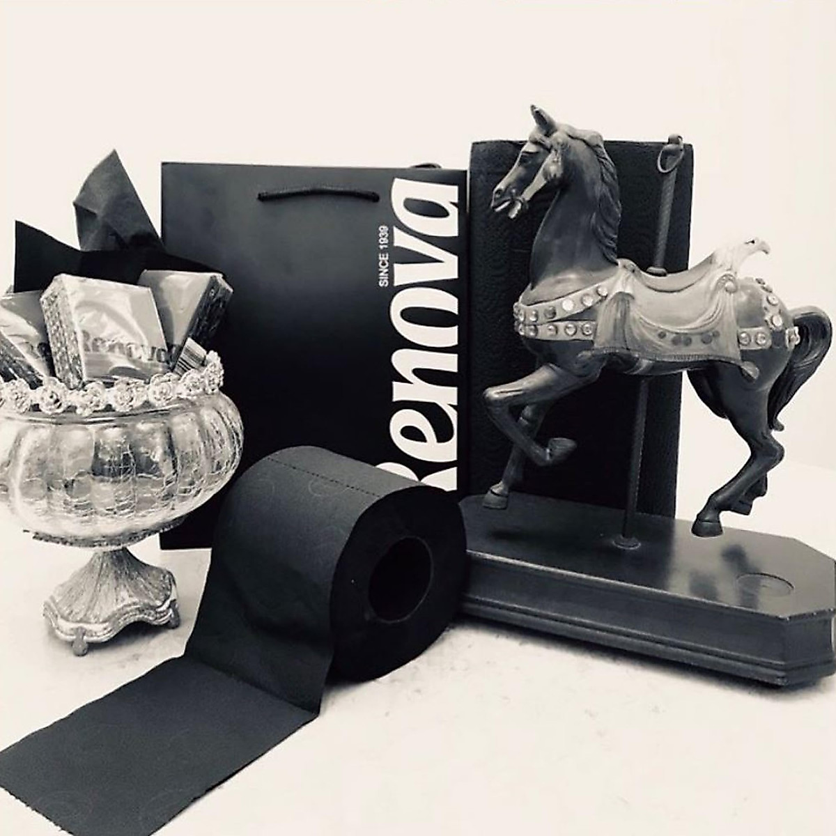 Renova Black Toilet Paper 3-Ply -Ideal for Decorating Your Home or Office - Pack of 6 Compact Rolls- 140 Sheets - Eco-label Certified - Dermatologically Tested - Septic Safe - Sustainable & Soft