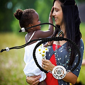 BEKECH Adoption Bracelet Love is Brave Intertwined Heart and Triangle Adoption Symbol Charm Braided Bracelet for Stepmom