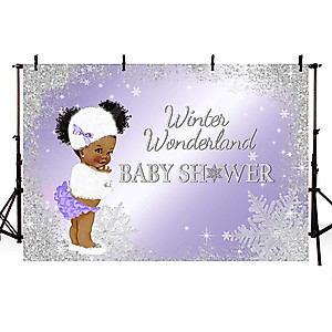 MEHOFOND 7x5ft Purple and Silver Winter Wonderland Girl Baby Shower Photo Background Props Glitter Snowflakes Lavender Backdrops Party Decoration It&#039;s A Girl Photo Banner for Dessert Table Supplies